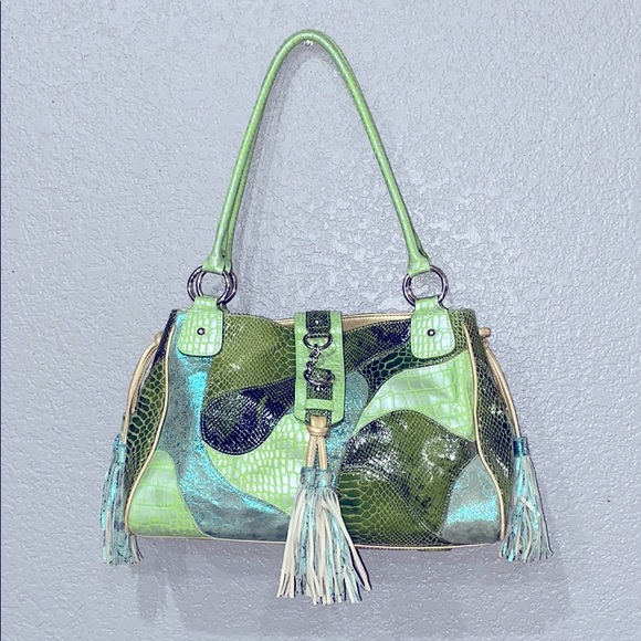 Sharif | Bags | Sharif Snake Skin Croc Embossed Leather Patch Bag ...